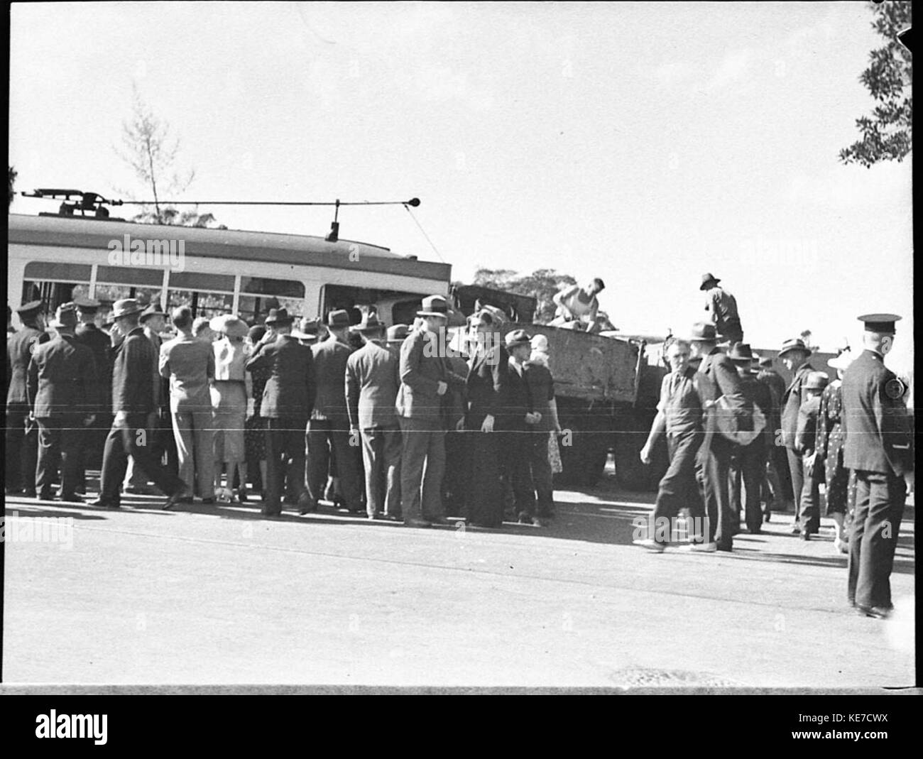 20218 Smash between tram and lorry Stock Photo - Alamy