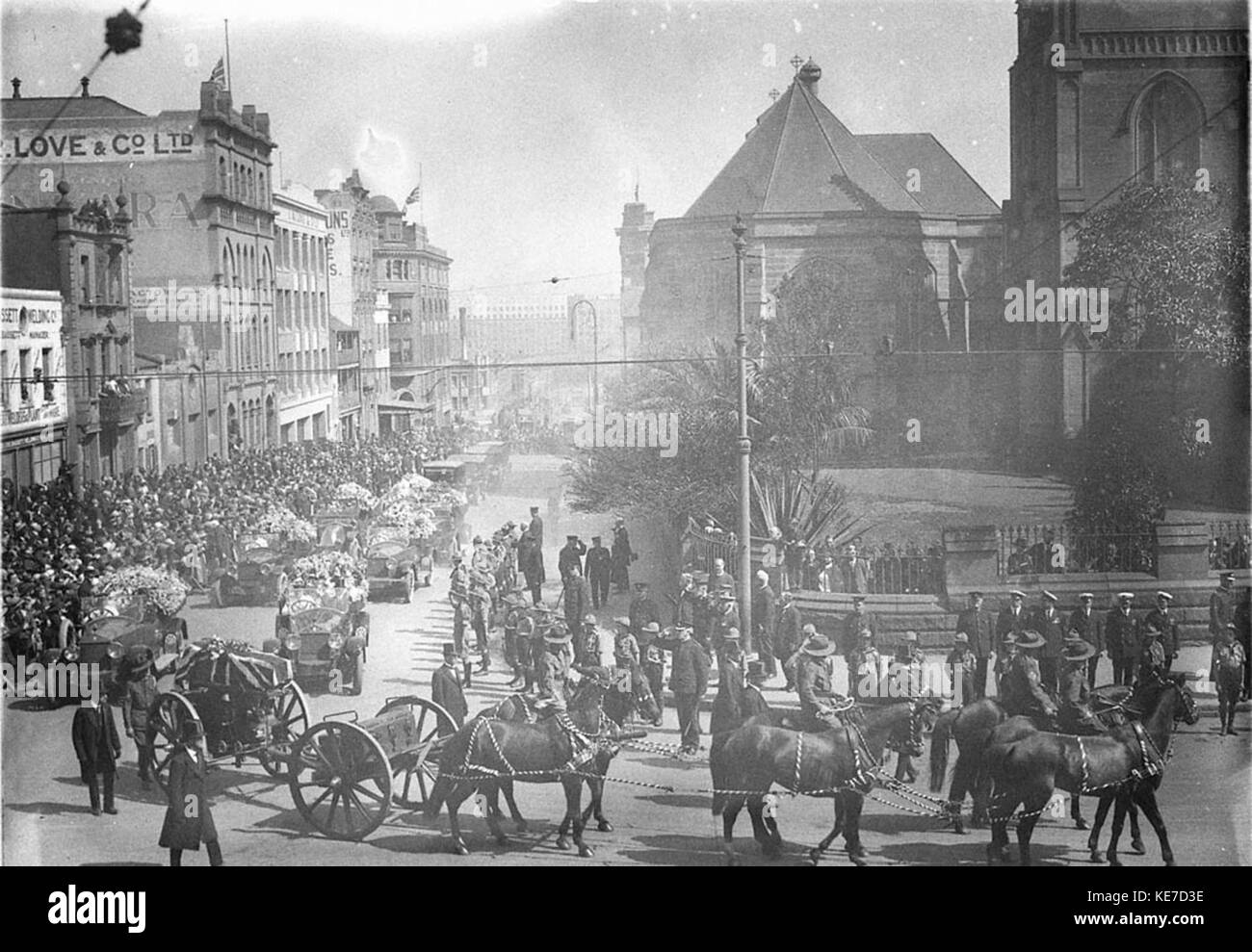8586 State funeral of Governor Sir Walter Davidson procession turning ...