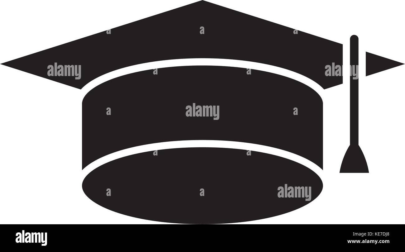 graduation cap icon, vector illustration, black sign on isolated ...