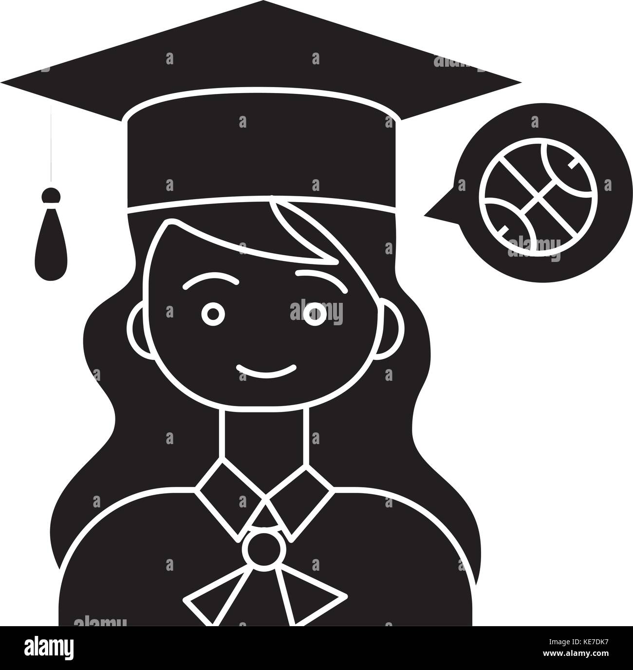 graduation girl with hat icon, vector illustration, black sign on ...