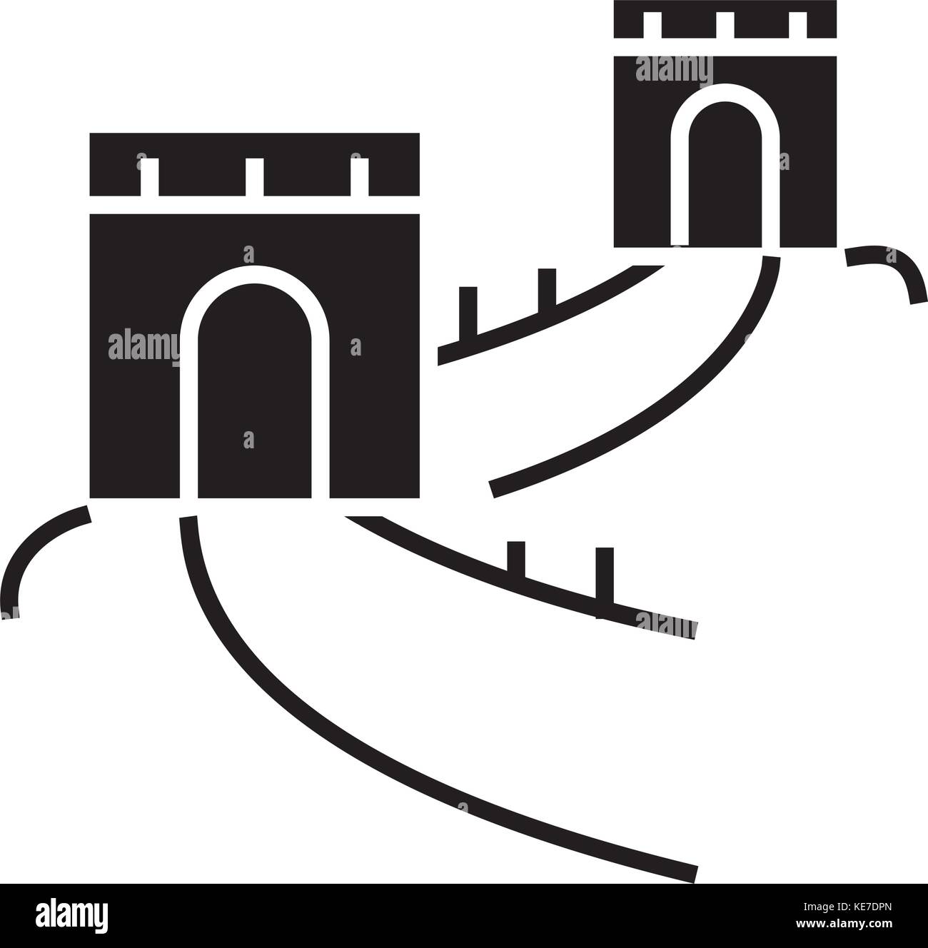 great wall - china icon, vector illustration, black sign on isolated ...