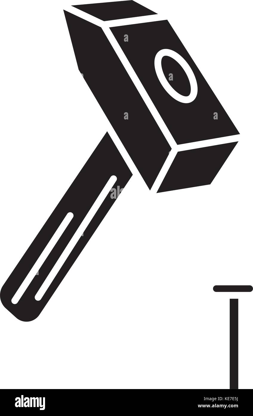 hammer with pin icon, vector illustration, black sign on isolated ...