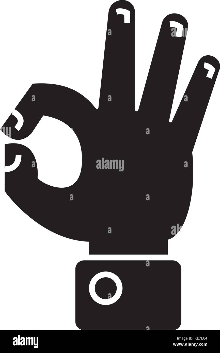 hand ok icon, vector illustration, black sign on isolated background ...