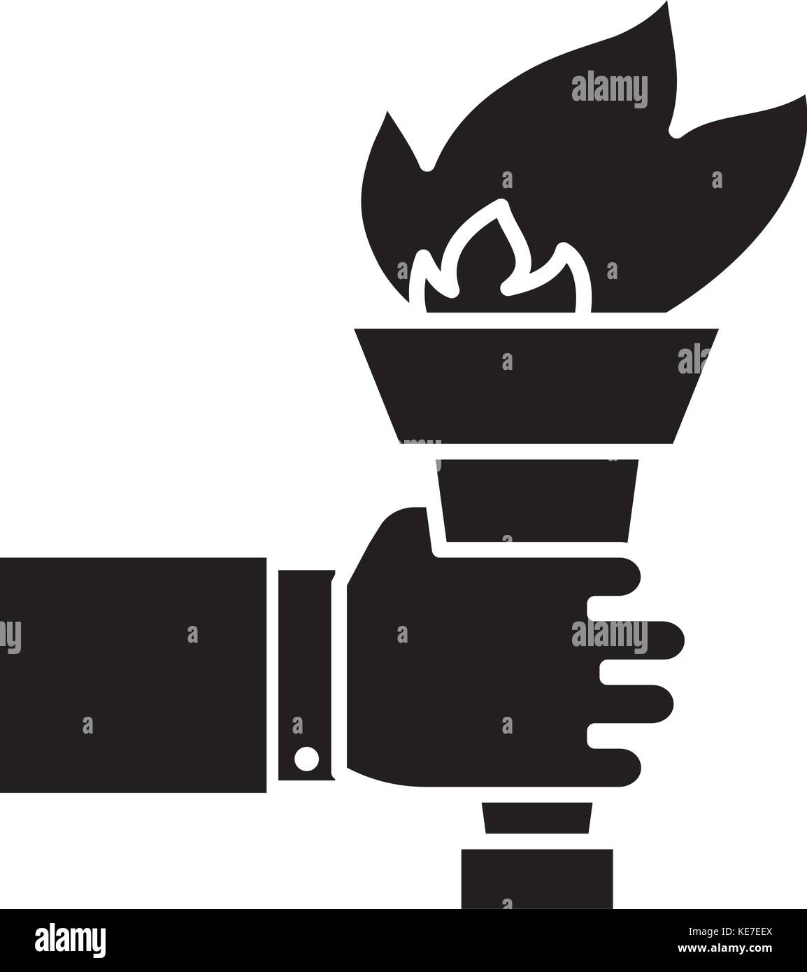 hand with fire torch - achieving goal icon, vector illustration, black ...