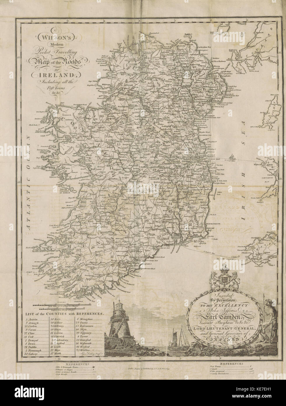 Wilson's 1820 Map of the Roads of Ireland with all the Post Towns Stock ...
