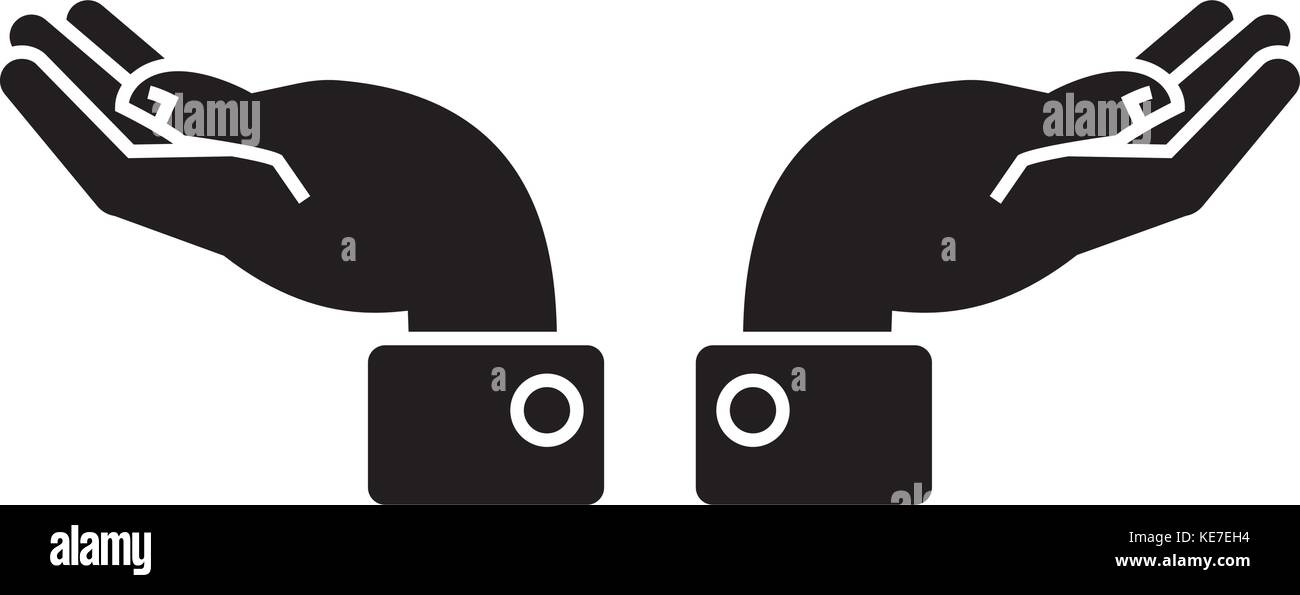hands support icon, vector illustration, black sign on isolated ...