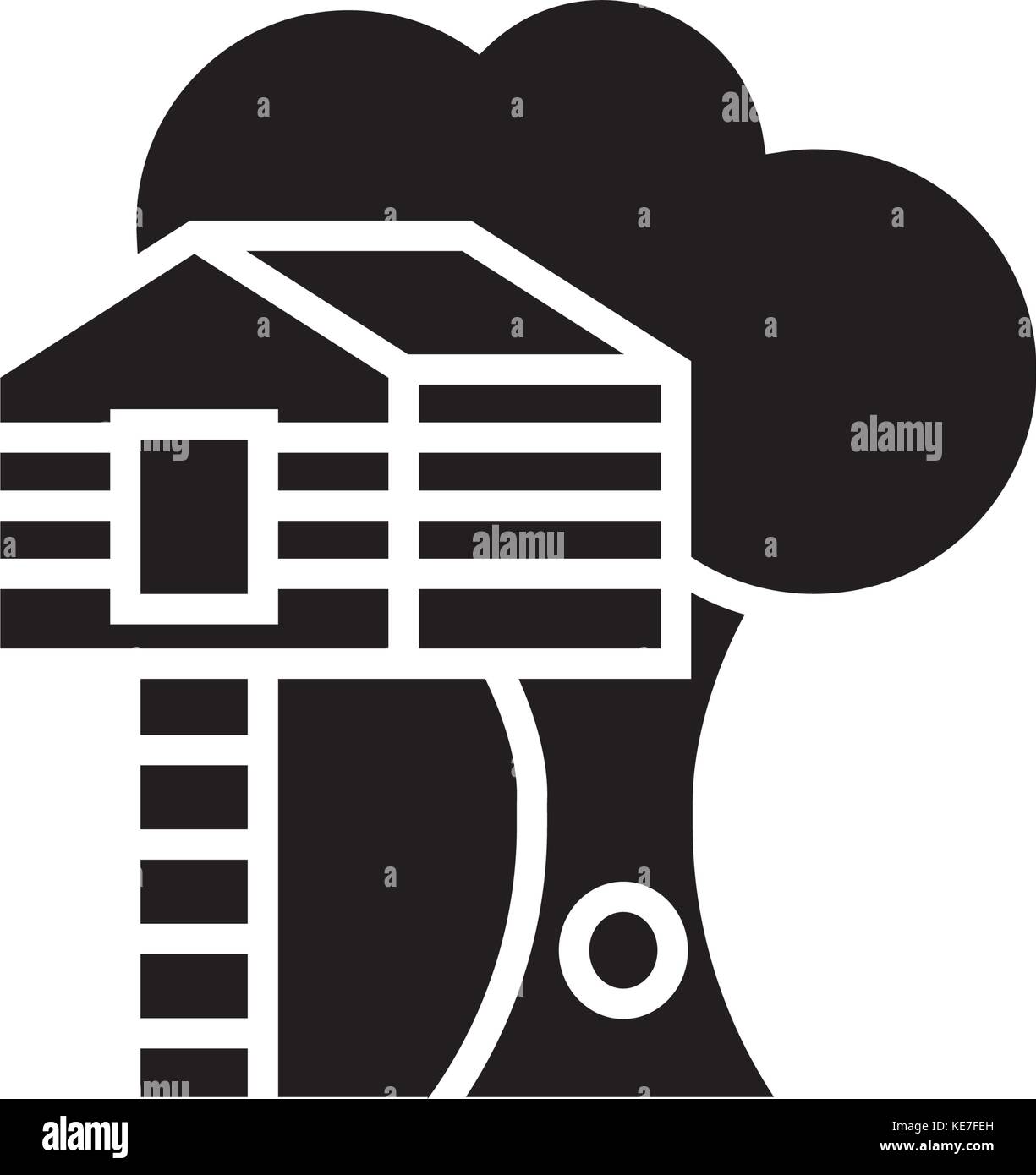 house on tree - tree house icon, vector illustration, black sign on ...