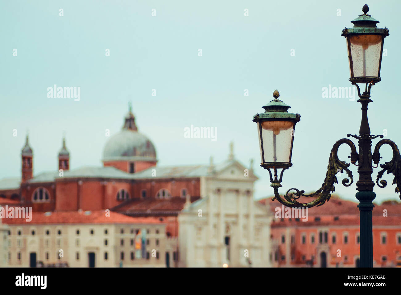 Venice, Italy. Gondolas and beautiful lamppost in the foreground Stock ...