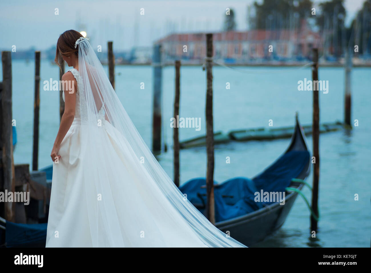 Beautiful wedding in Venice, bride back view Stock Photo - Alamy