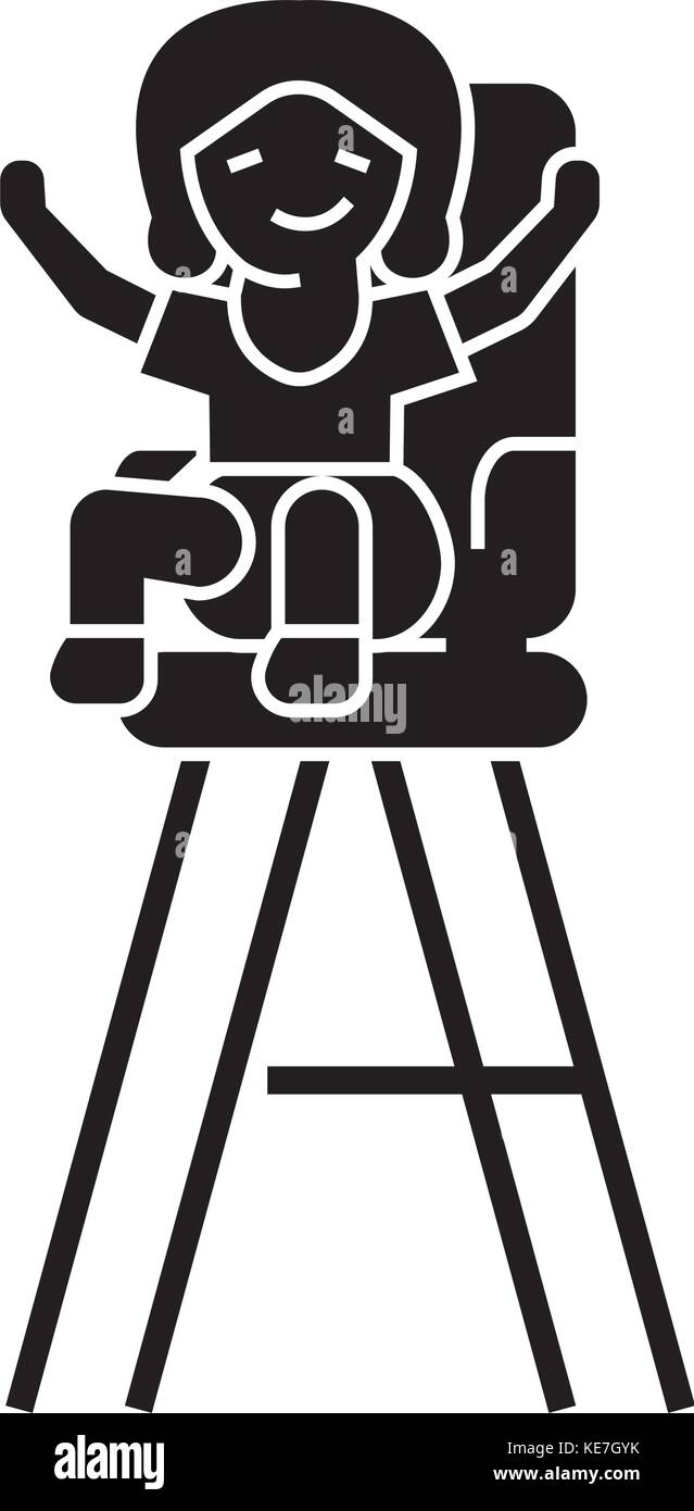 kid in the child chair icon, vector illustration, black sign on ...