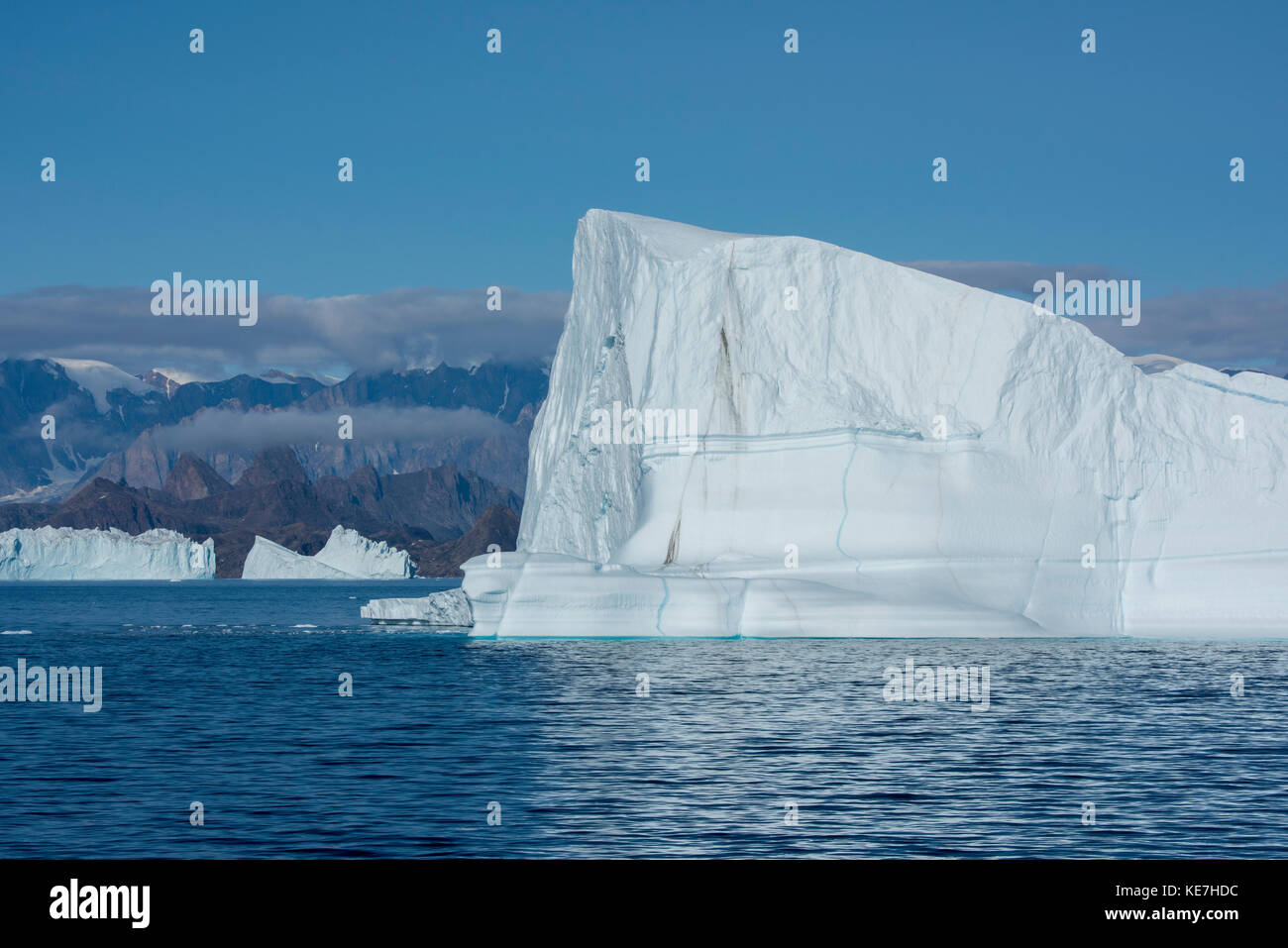 Greenland, Scoresbysund aka Scoresby Sund, Nordvestfjord. Huge icebergs ...