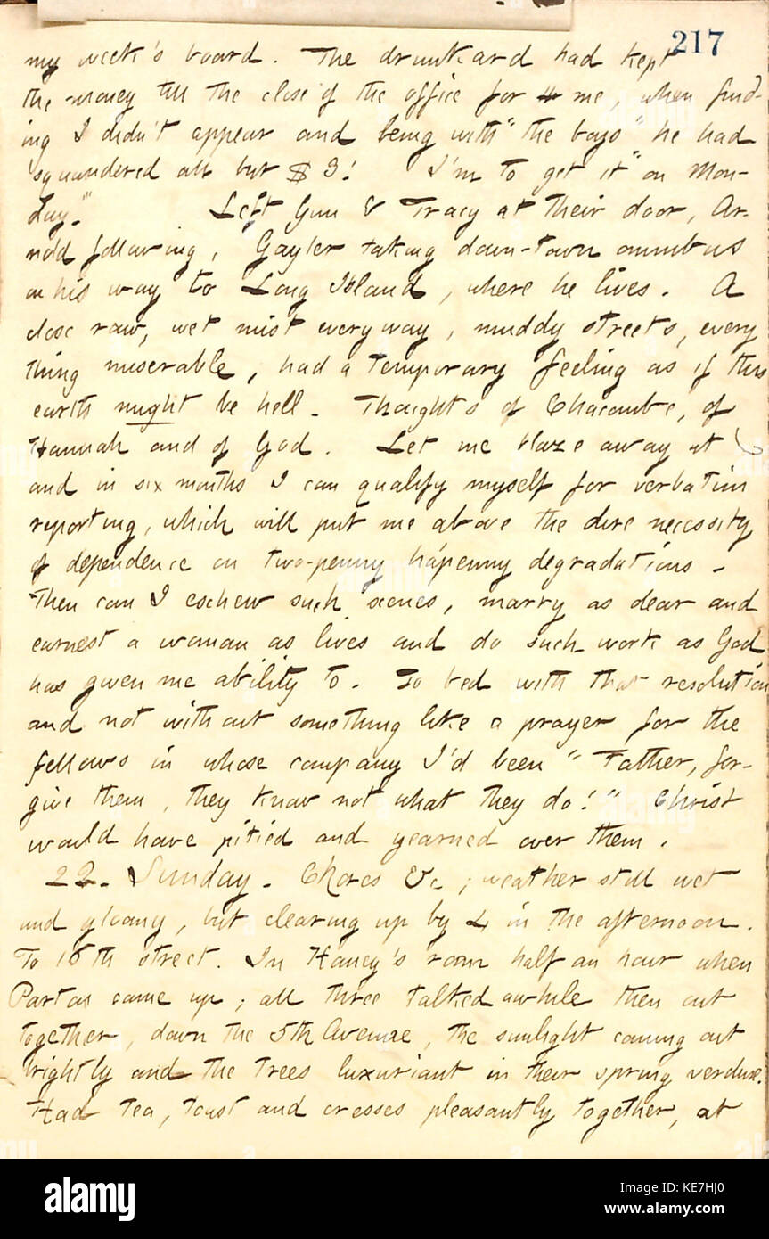Diary entry by Thomas Butler Gunn from Volume 10, dated May 21–22, 1859 ...