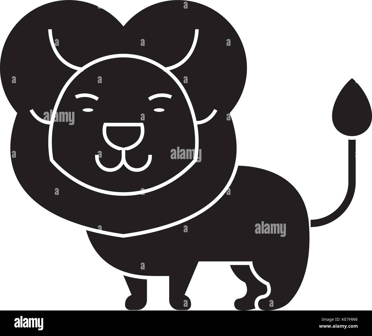 lion cute icon, vector illustration, black sign on isolated background ...