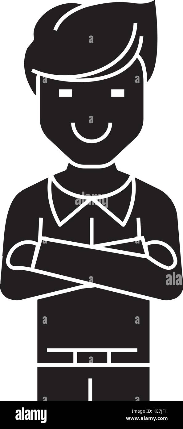 man arms crossed icon, vector illustration, black sign on isolated ...