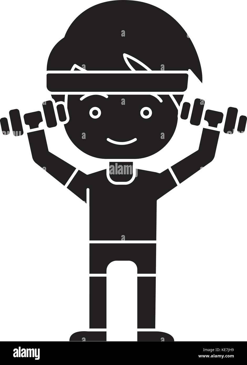 man boy workout with weights hands up icon, vector illustration, black ...