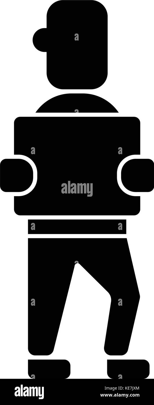 man with box icon, vector illustration, black sign on isolated ...