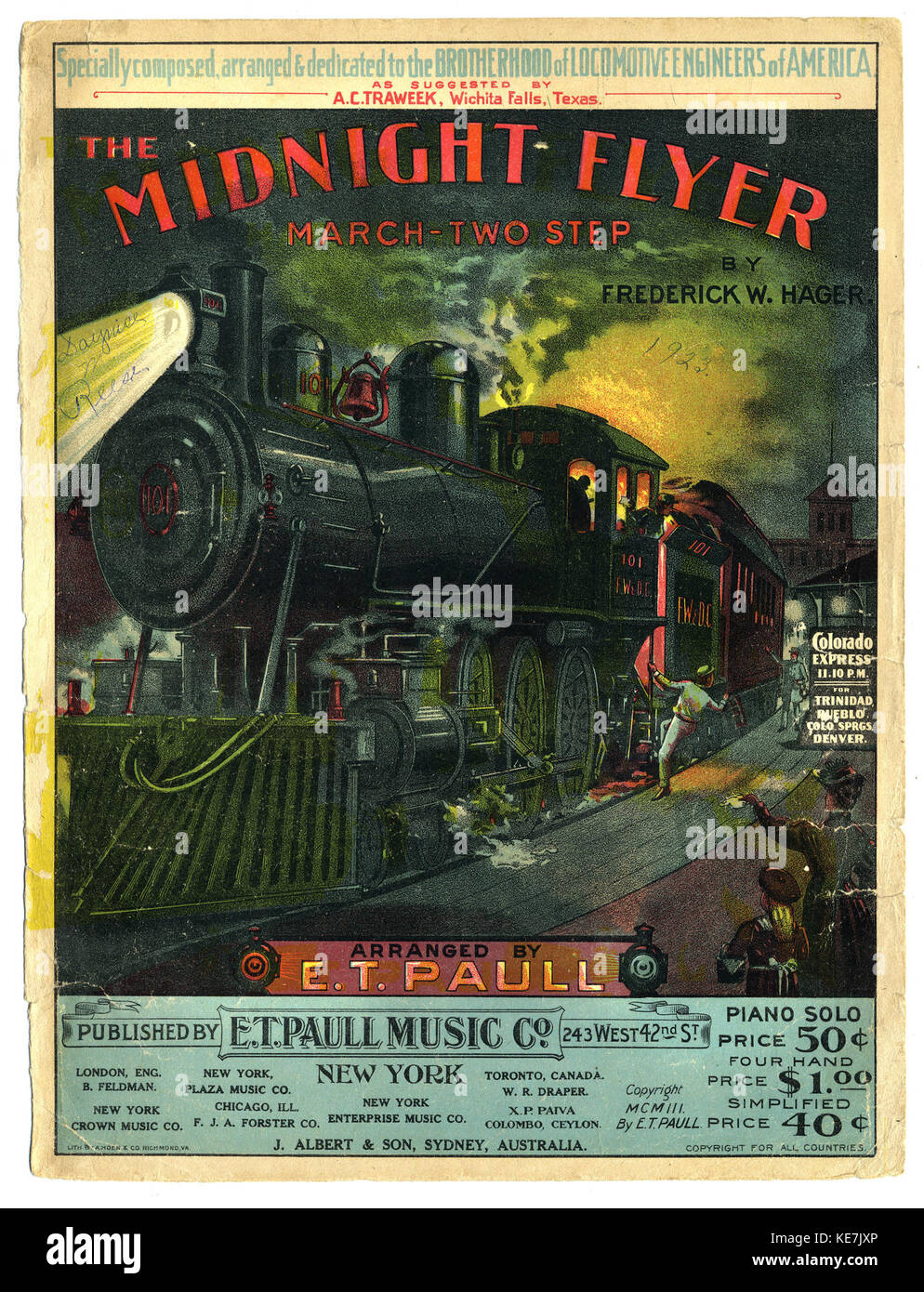 The Midnight Flyer, Frederick W. Hager and E. T. Paull sheet music 1903 ...