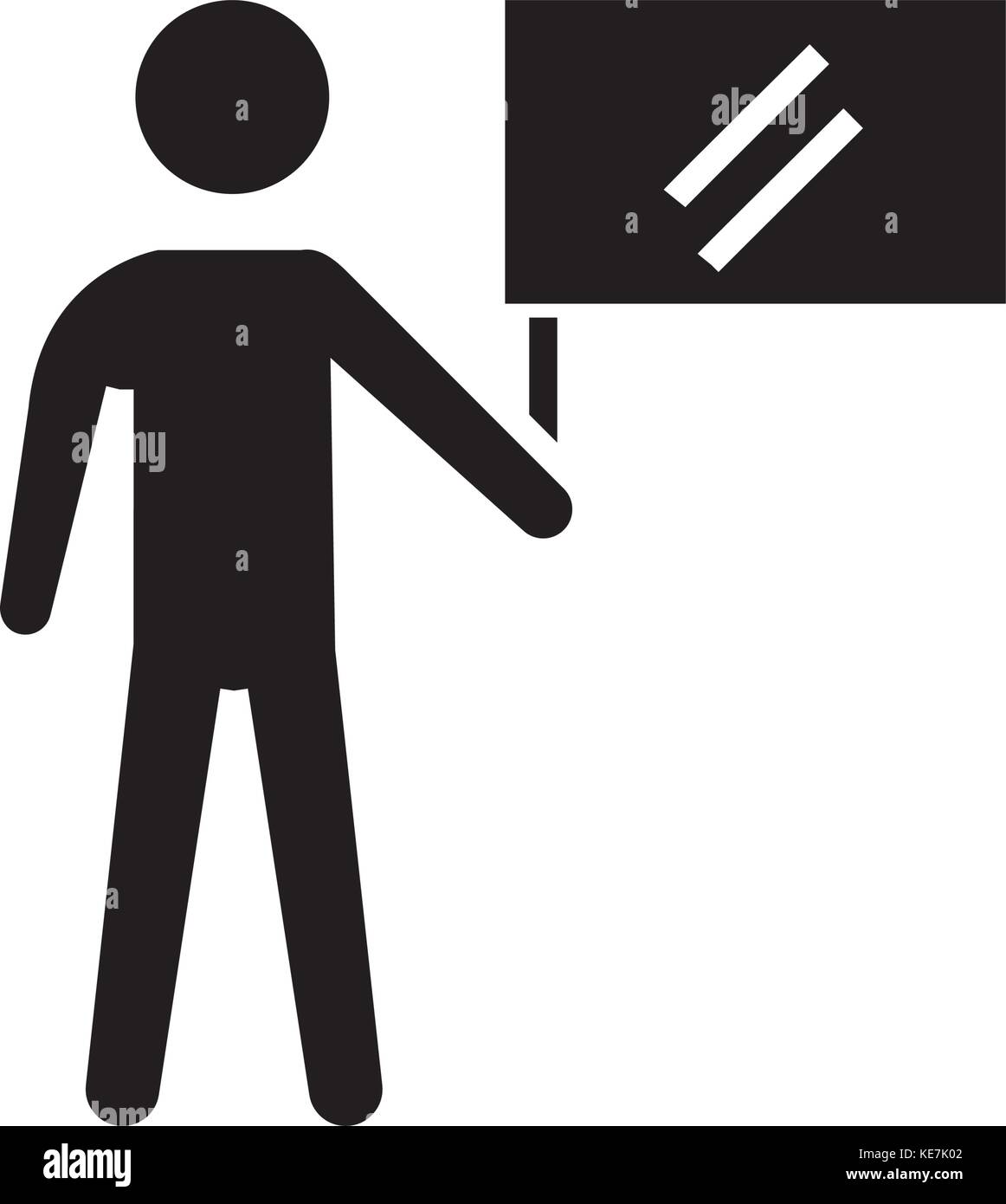 man with flag icon, vector illustration, black sign on isolated ...