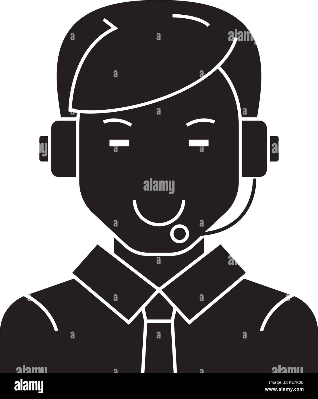 man with headset icon, vector illustration, black sign on isolated ...