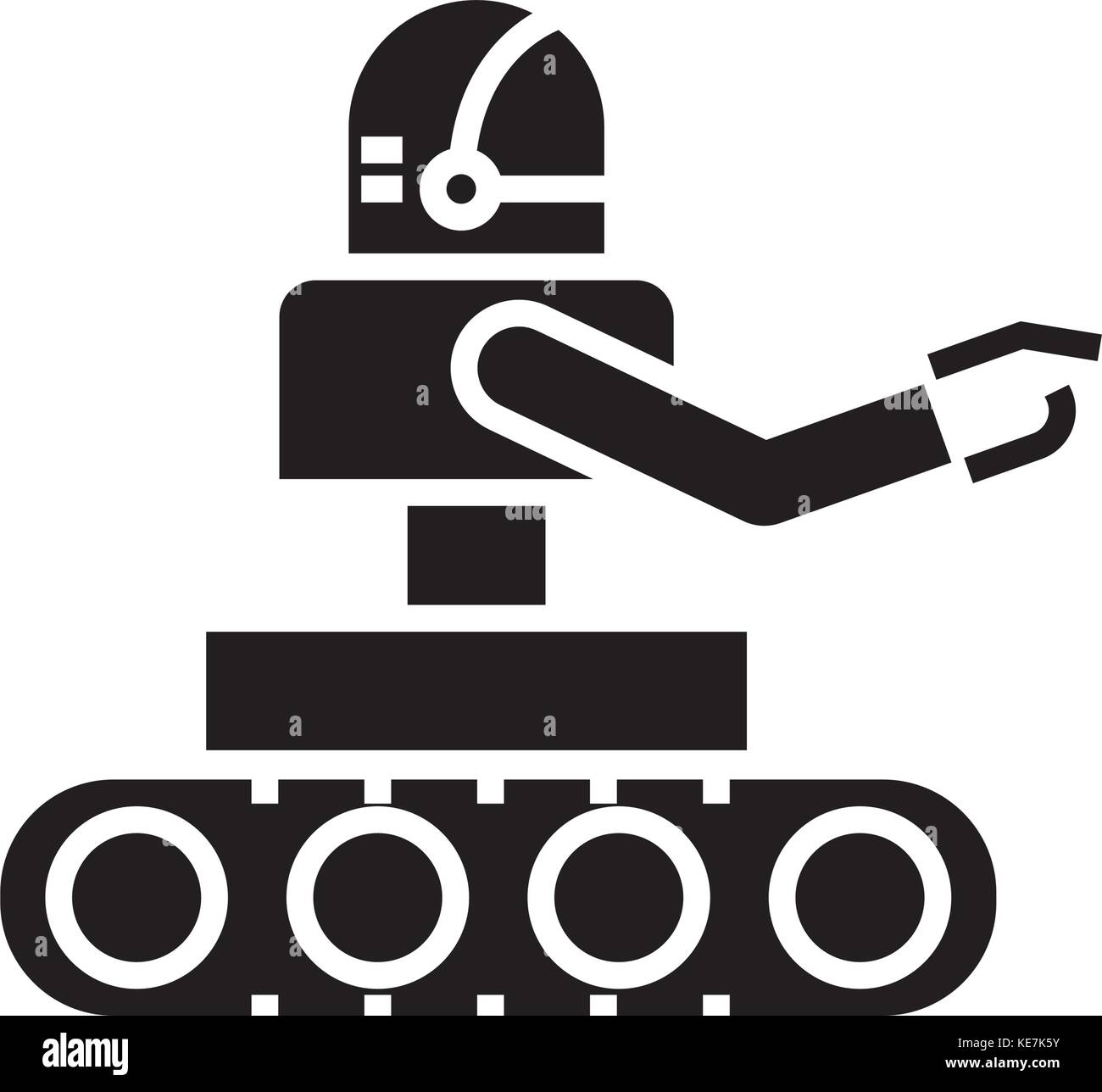 manufacturing robot icon, vector illustration, black sign on isolated ...