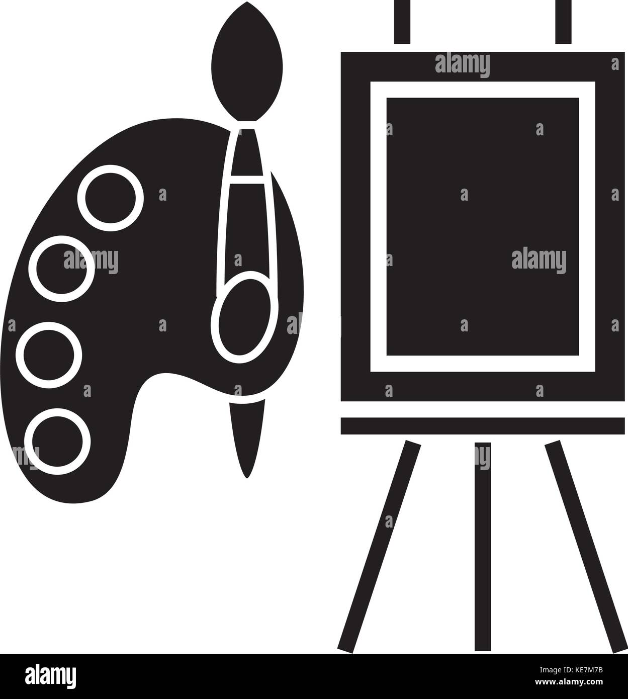 molbert and palette with brush icon, vector illustration, black sign on ...