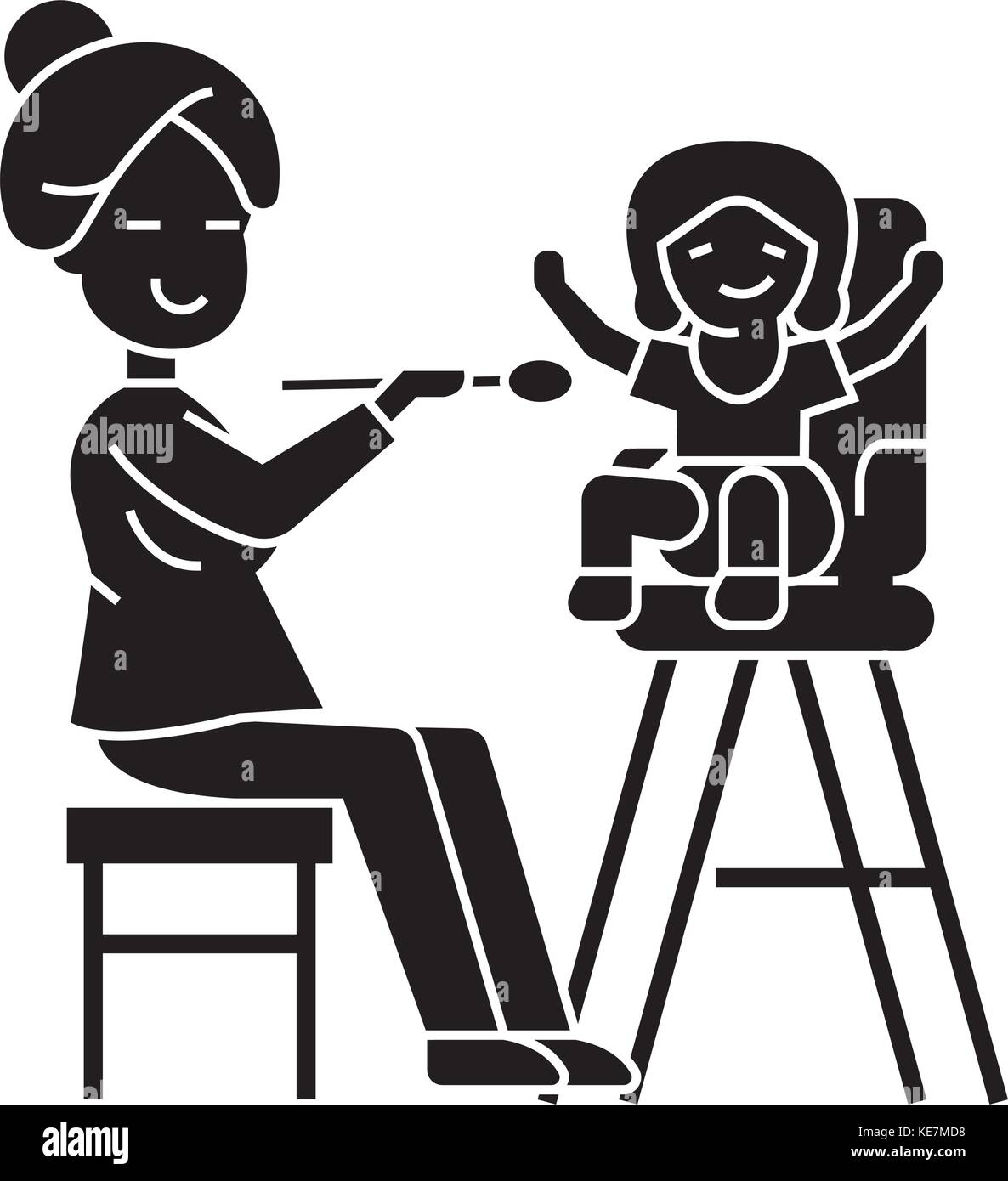 mother feeding child icon, vector illustration, black sign on isolated ...