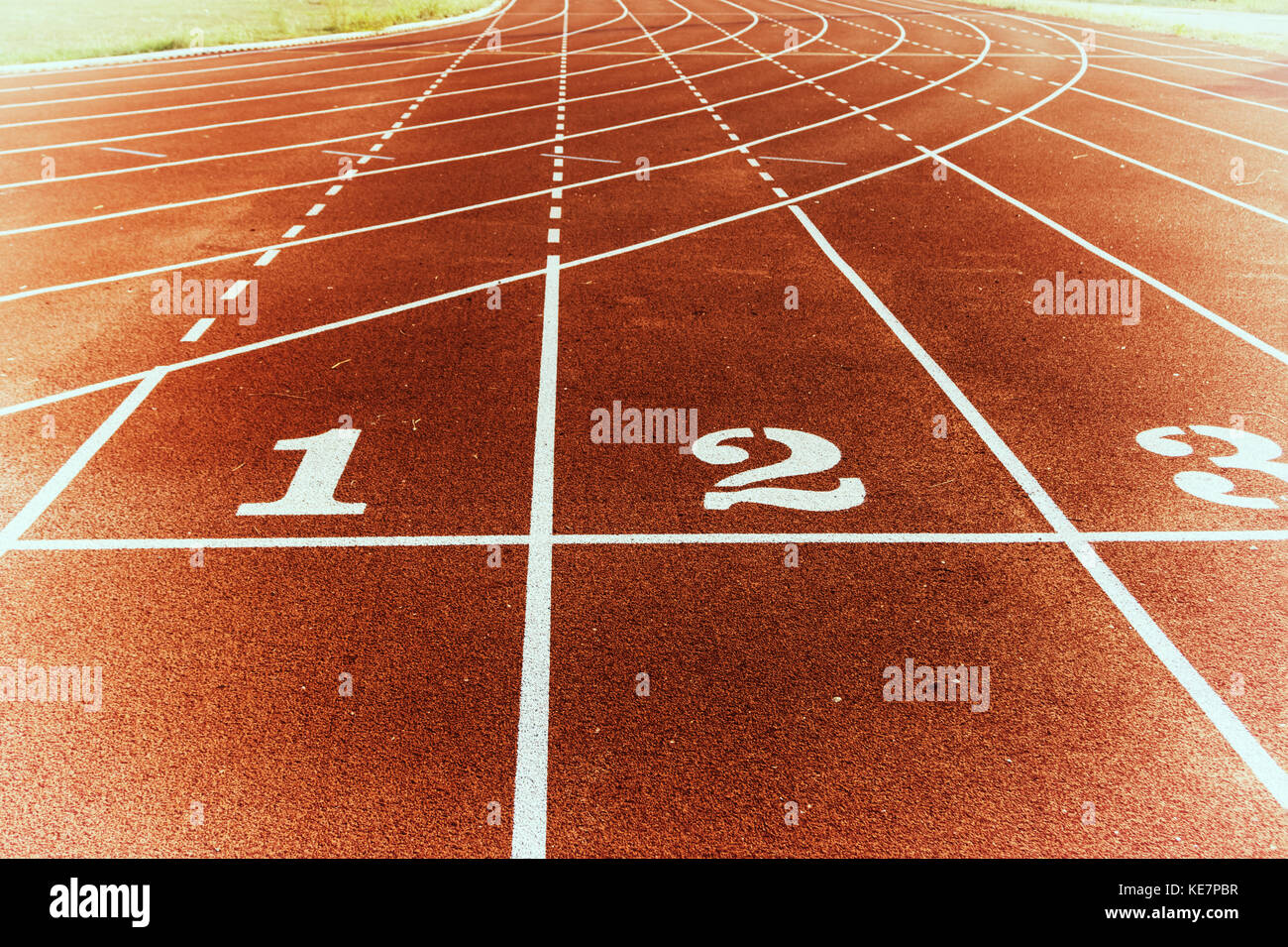 Athlete Track or Running Track with lane numbers 1 to 3 with start line ...