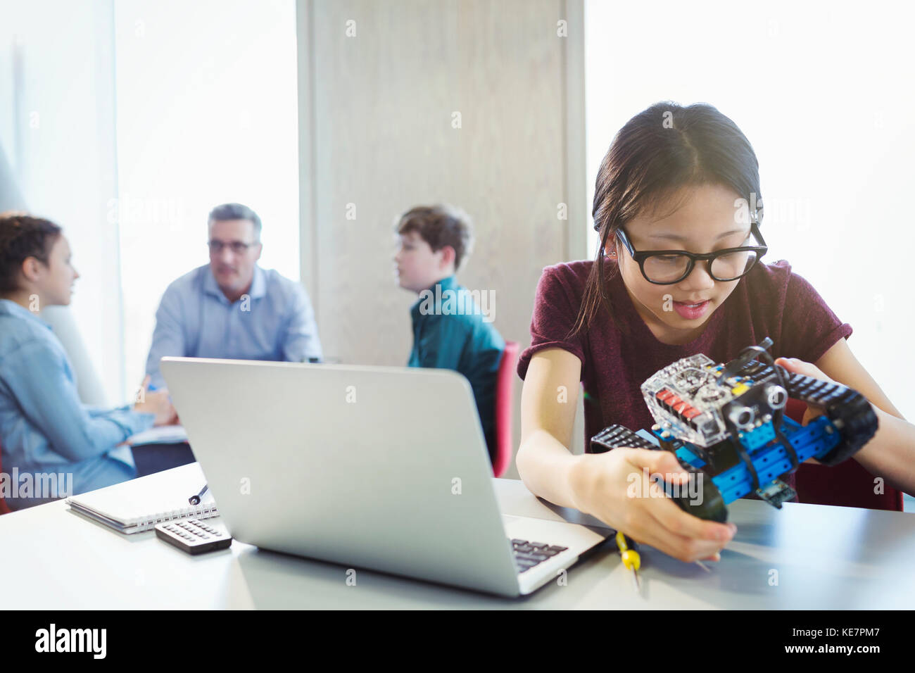 Child student laptop classroom desk hi-res stock photography and images ...