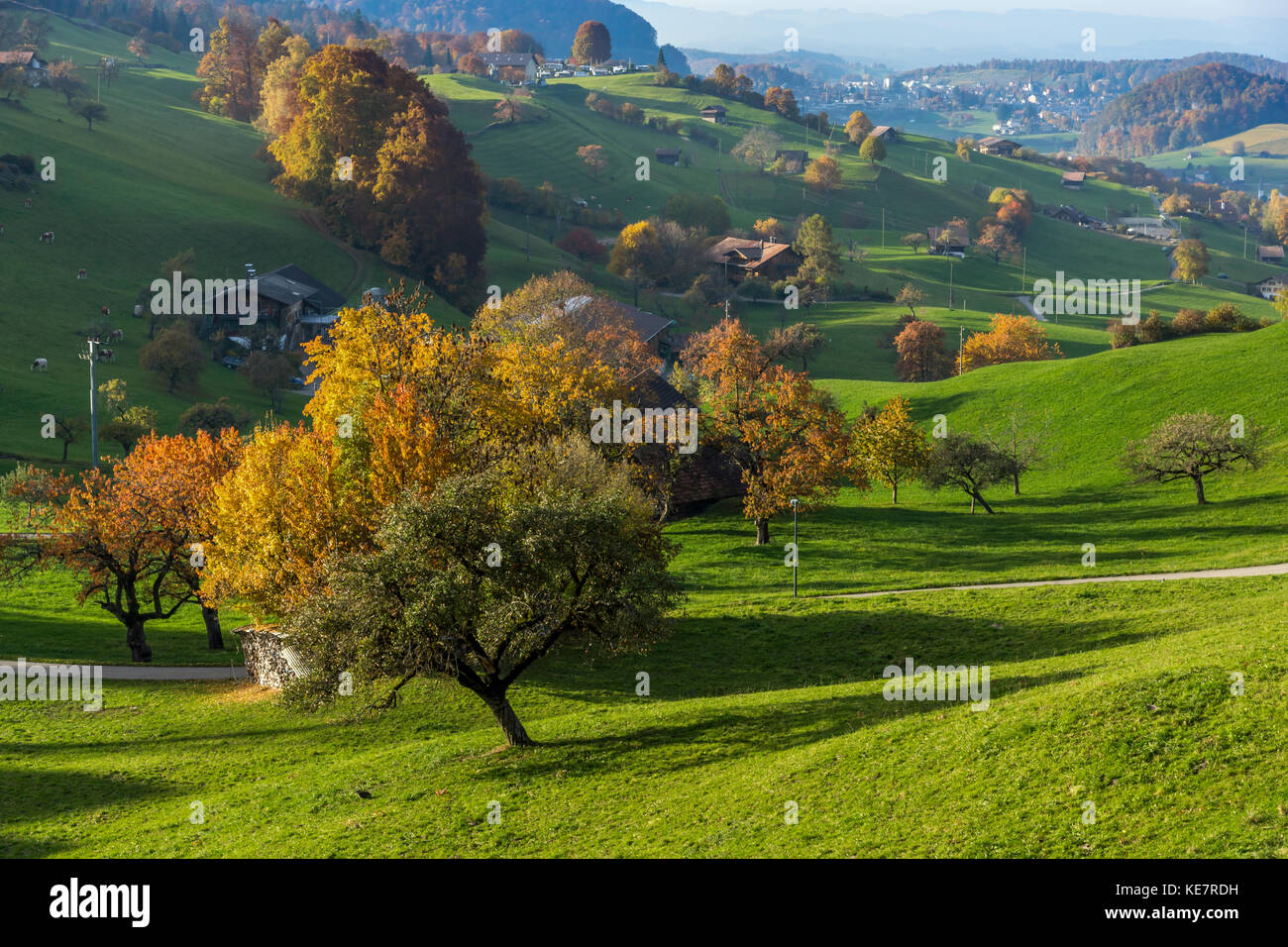 Autumn Landscape of typical Switzerland village near town of Interlaken ...