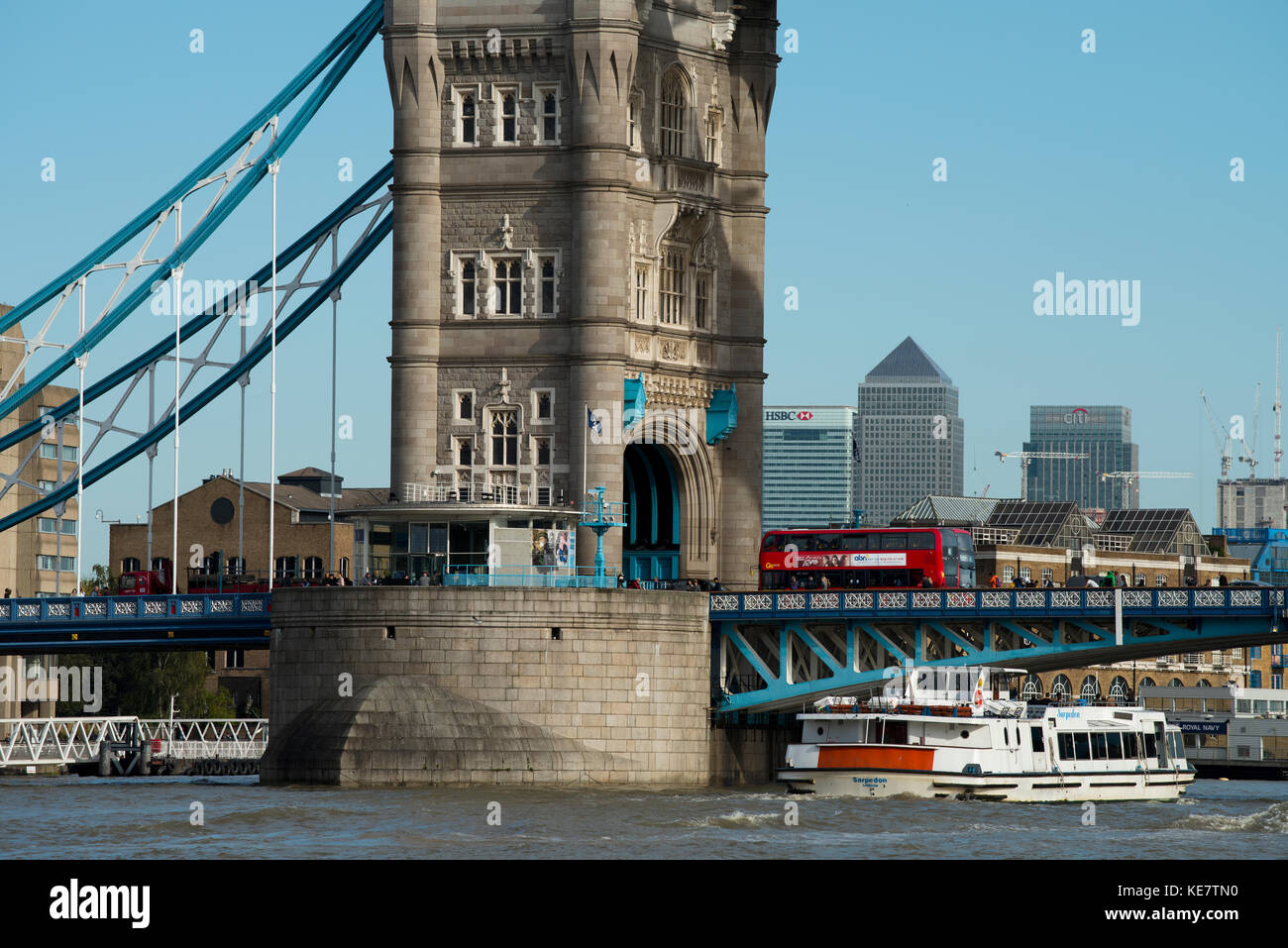 Tower Bridge across the River Thames in London England. Oct 2017 Red ...