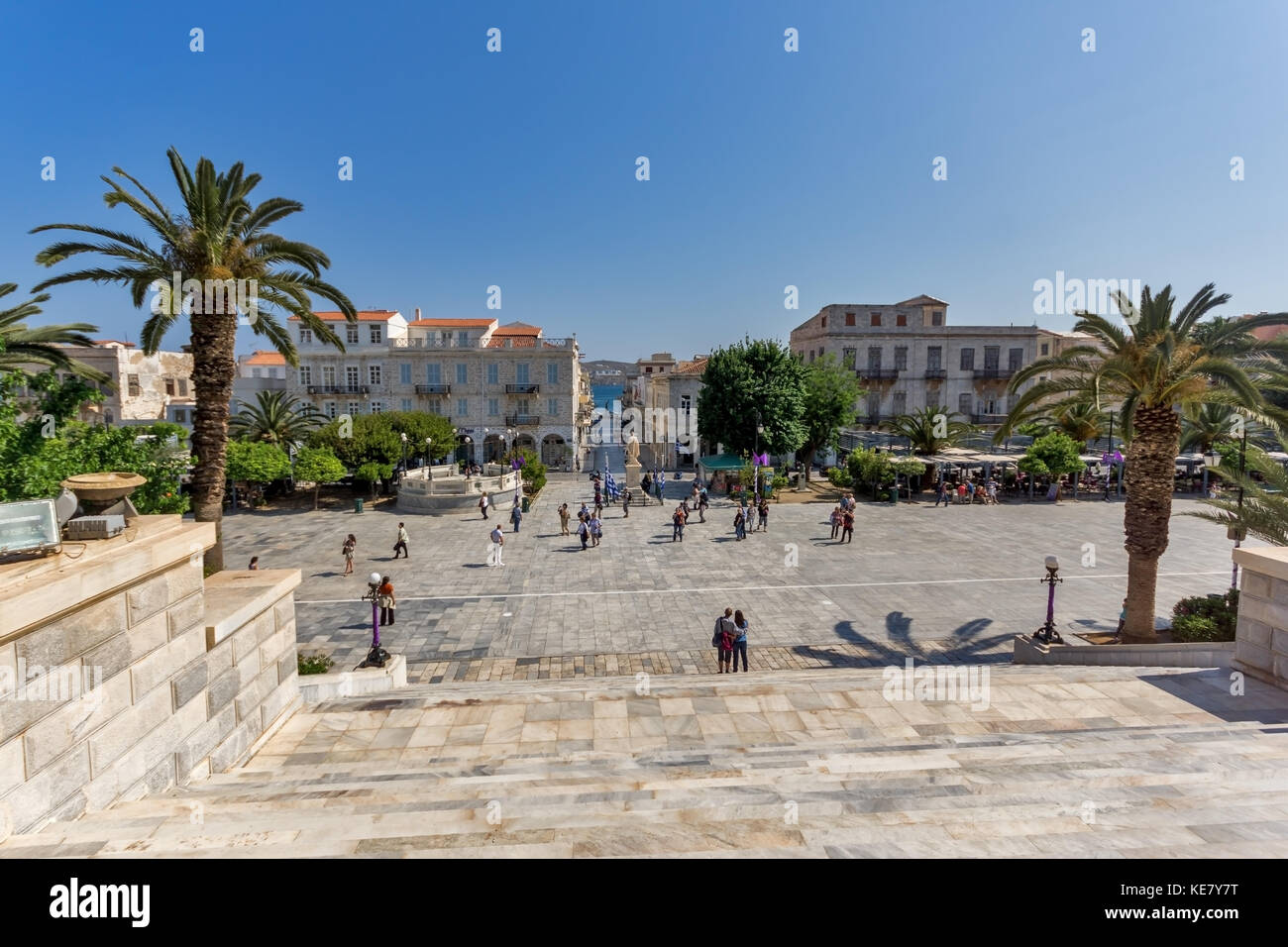 Miaouli Square in town of Ermopoli, Syros, Cyclades Islands, Greece ...