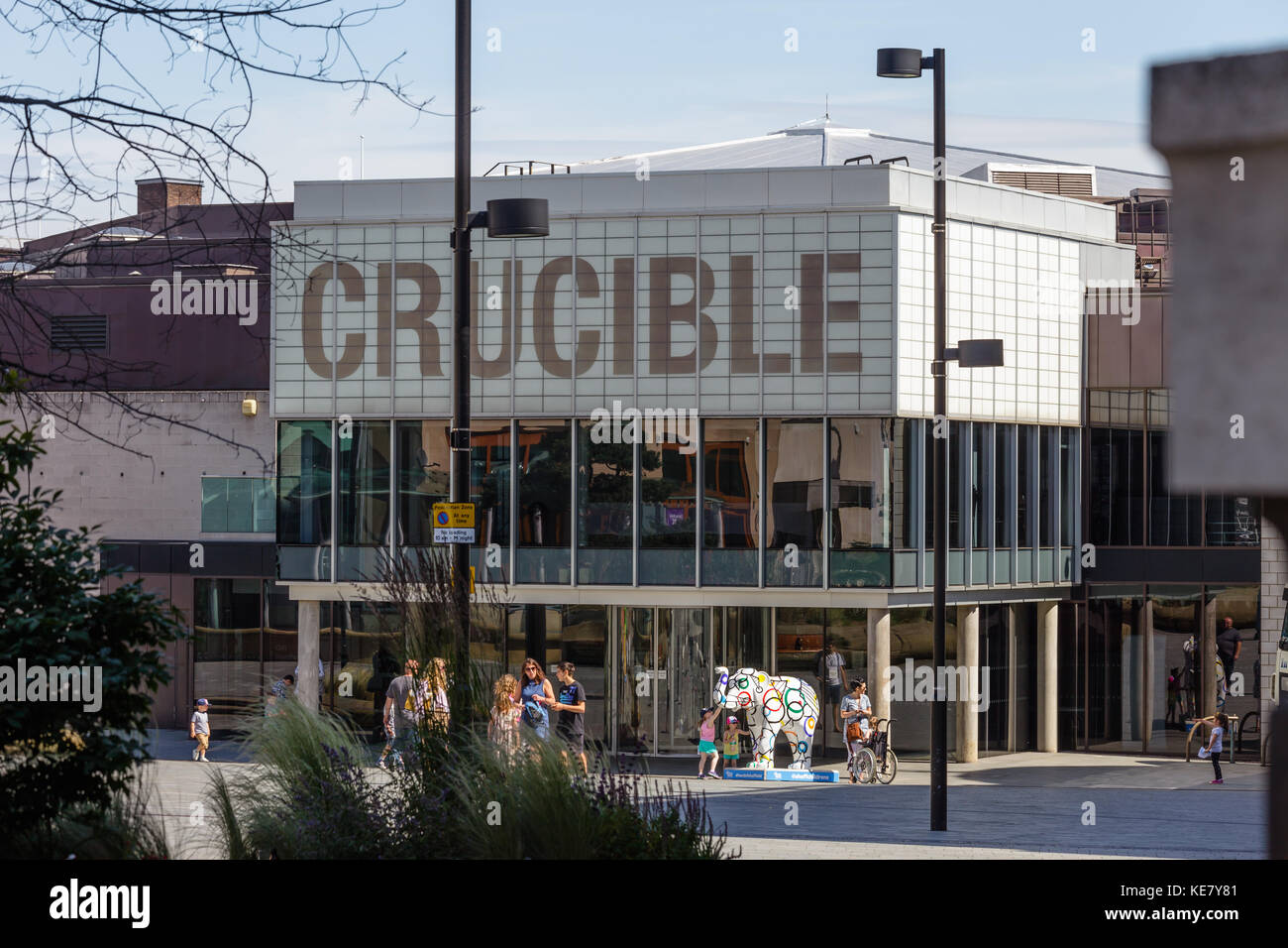 A sunny day in Tudor Square facing Sheffield Crucible Theatre ...