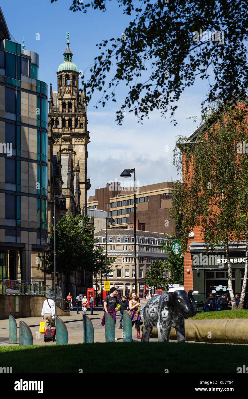 View along Surrey Street towards Sheffield Town Hall and Fargate ...