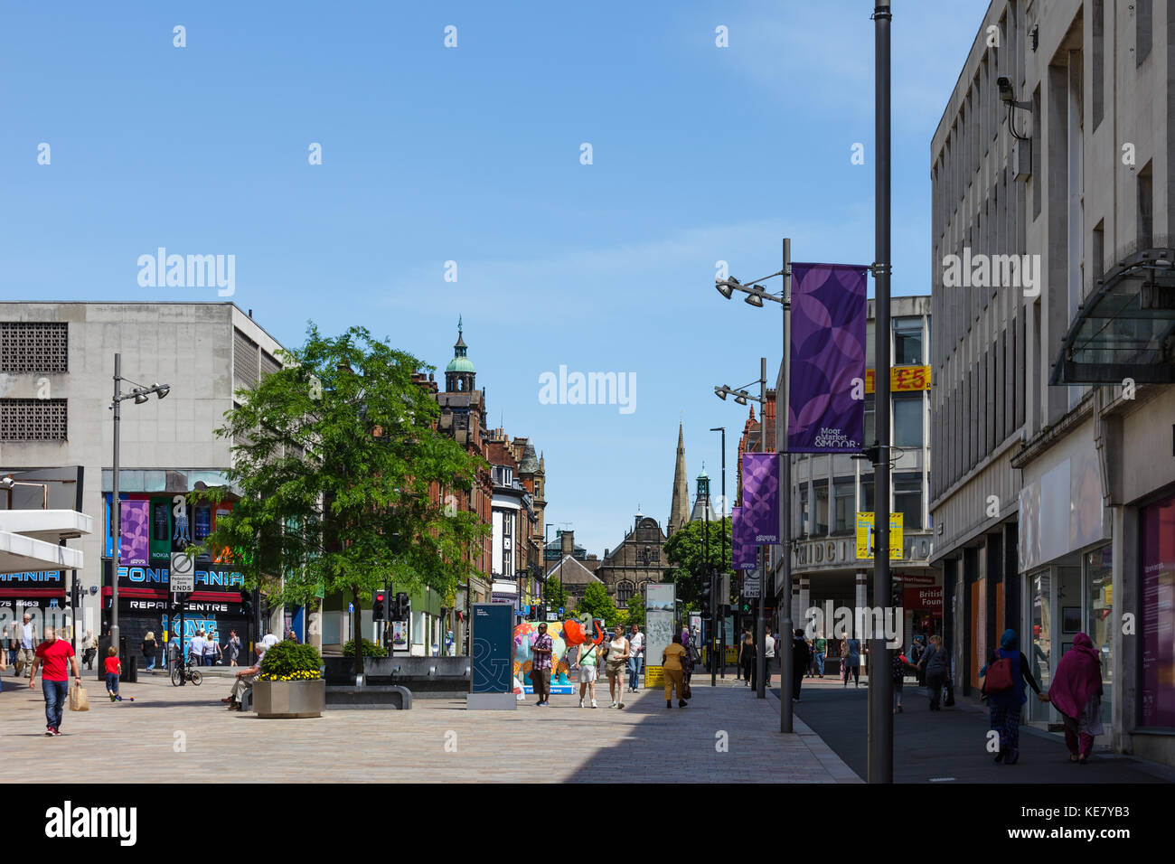 View looking up the Moor towards Pinstone Street, Sheffield, UK Stock ...