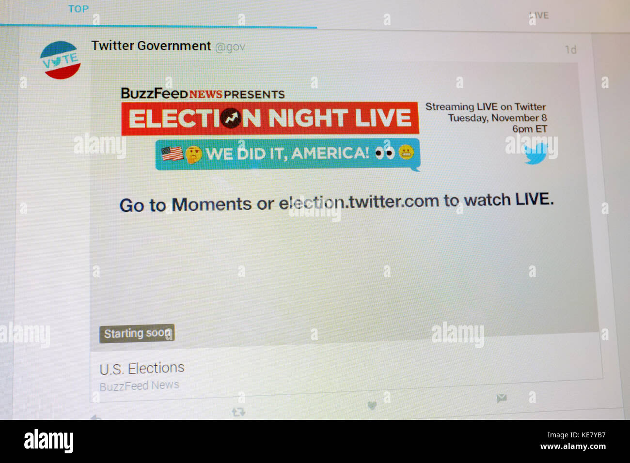 Election Night Twitter page viewed on a tablet Stock Photo - Alamy