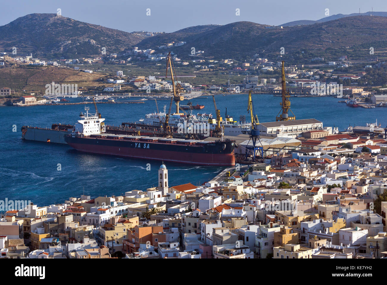 Panoramic view of town of Ermopoli, Syros, Cyclades Islands, Greece ...