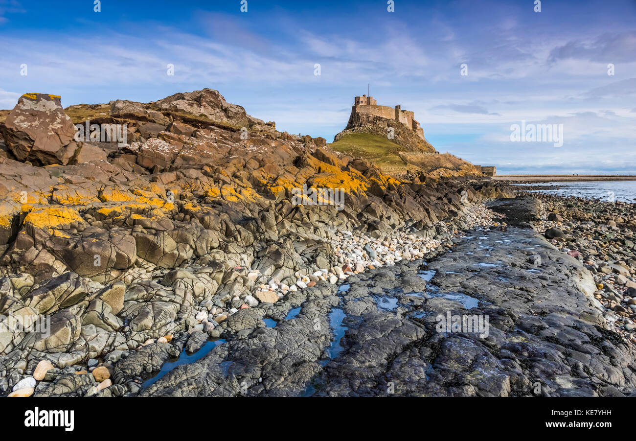Holy Island of Lindisfarne, a tidal island off the Northeast coast of ...