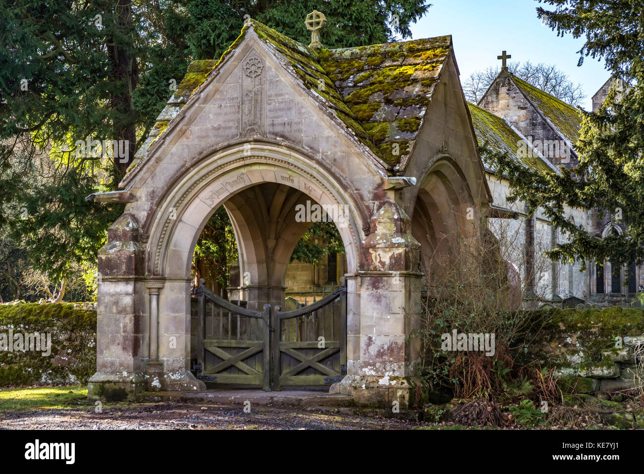 Gateway to the medieval parish church of St. Mungo's Simonburn in rural ...