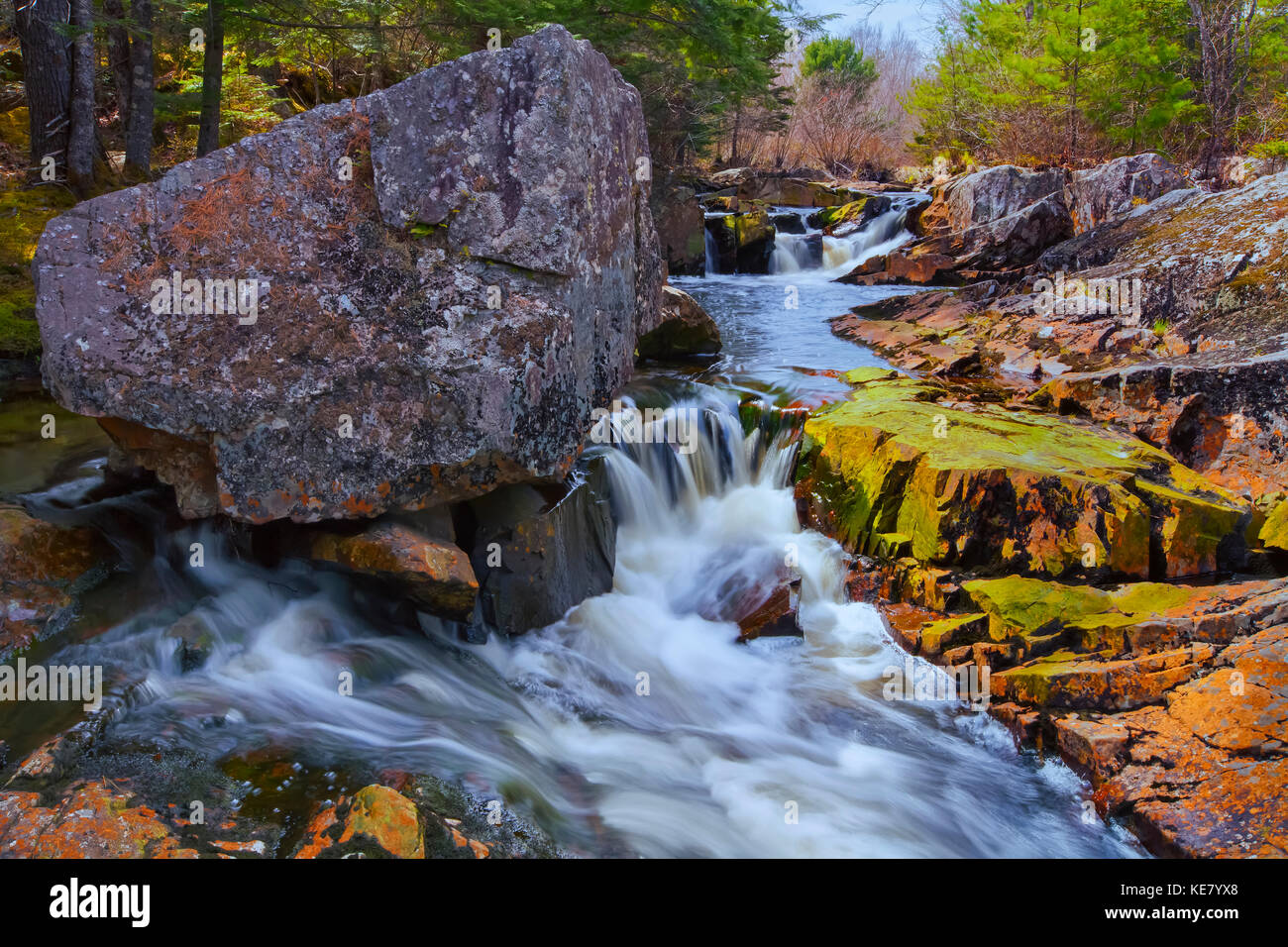 Kings Brook flowing over a rugged rocky landscape in springtime at ...