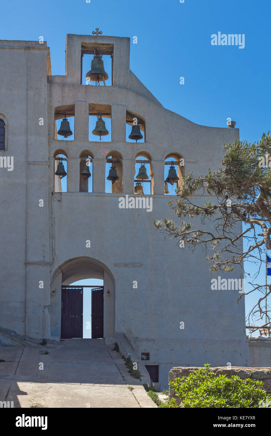 Entrance of Monastery Prophet Elias, Santorini island, Thira, Cyclades ...