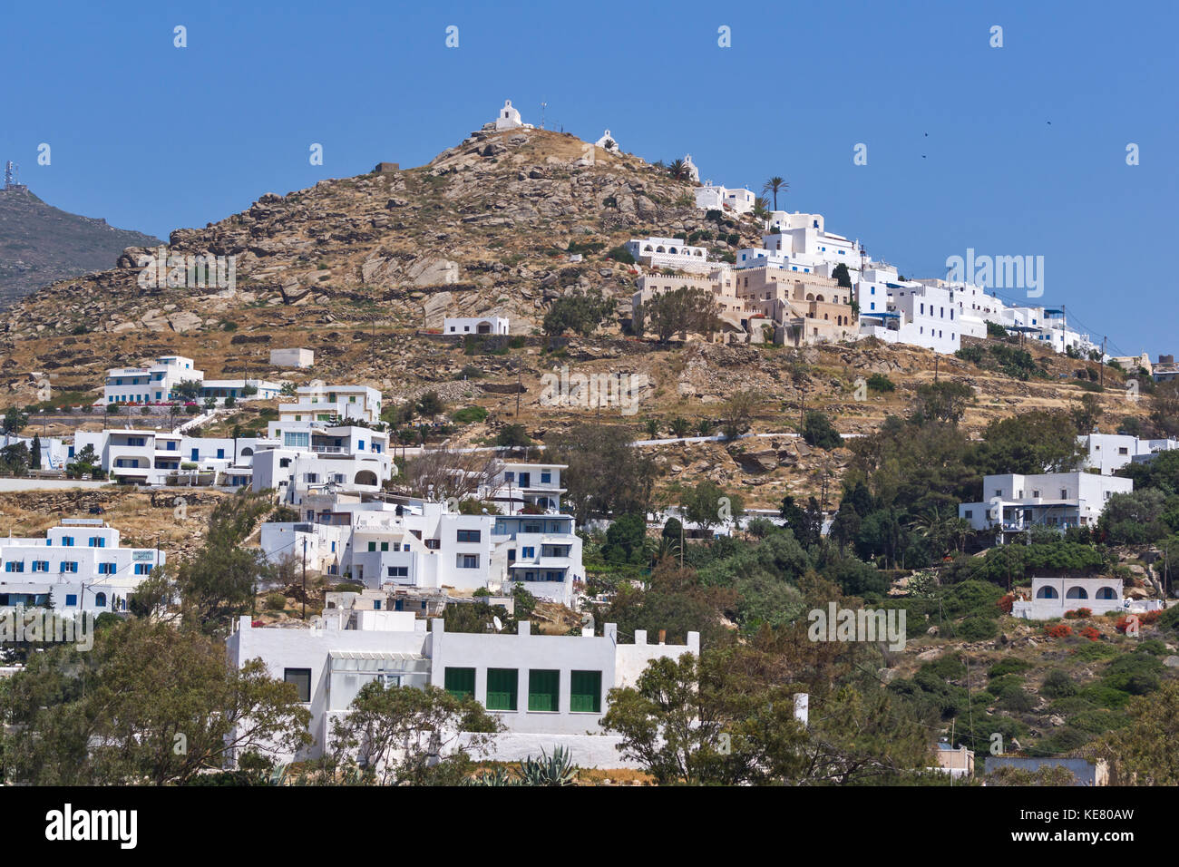 Panoramic view of Chora town in Ios Island, Cyclades, Greece Stock ...