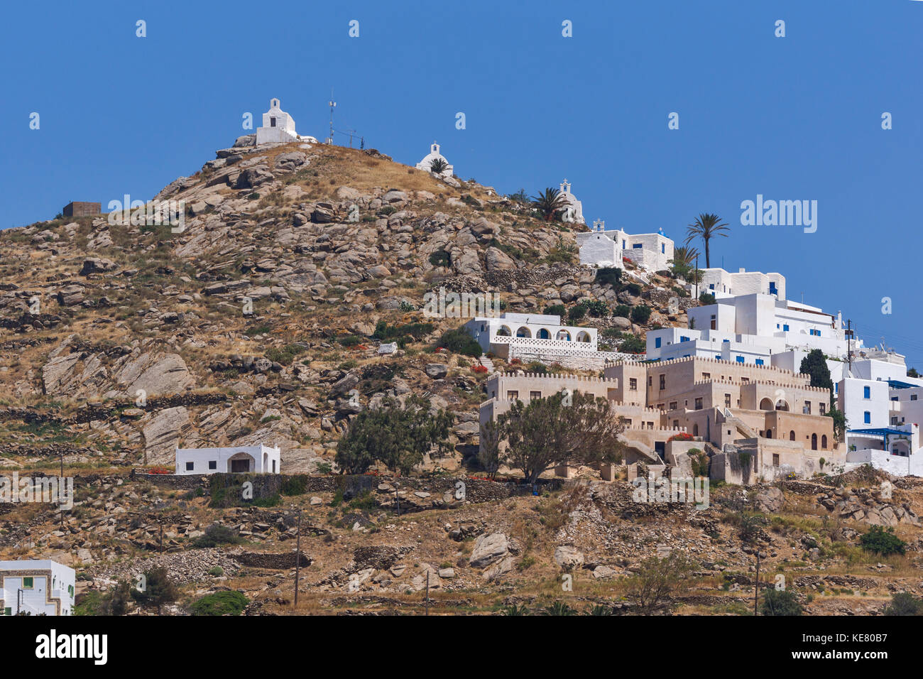 Panoramic view of Chora town in Ios Island, Cyclades, Greece Stock ...