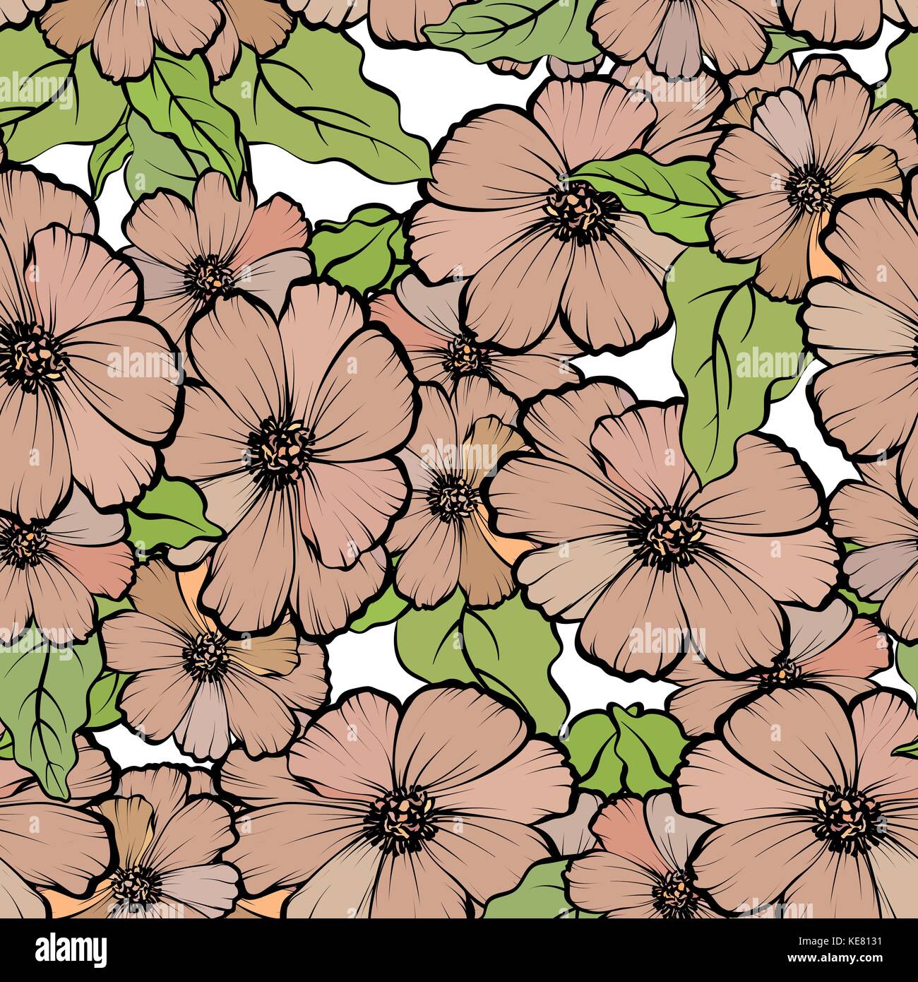 seamless pattern with colorful flowers and leaves, soft and romantic ...