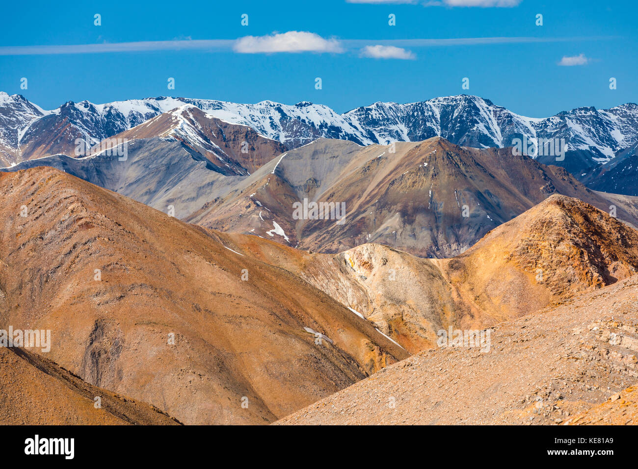 Endless bare, rugged mountain ridges in the Polychrome Mountain ...