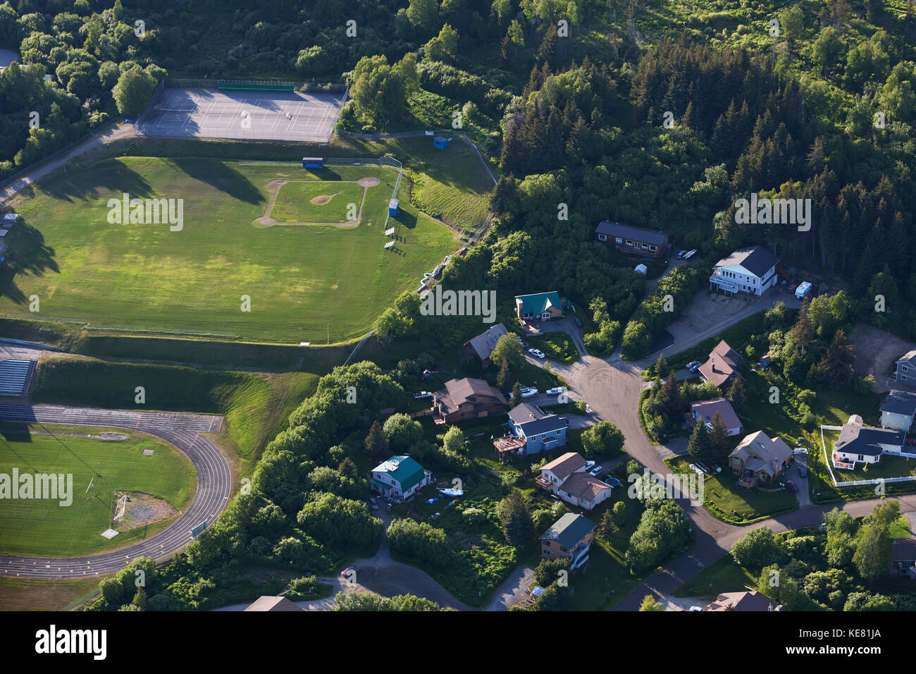 Aerial View Of The Homer High School And Sports Tracks Next To A ...