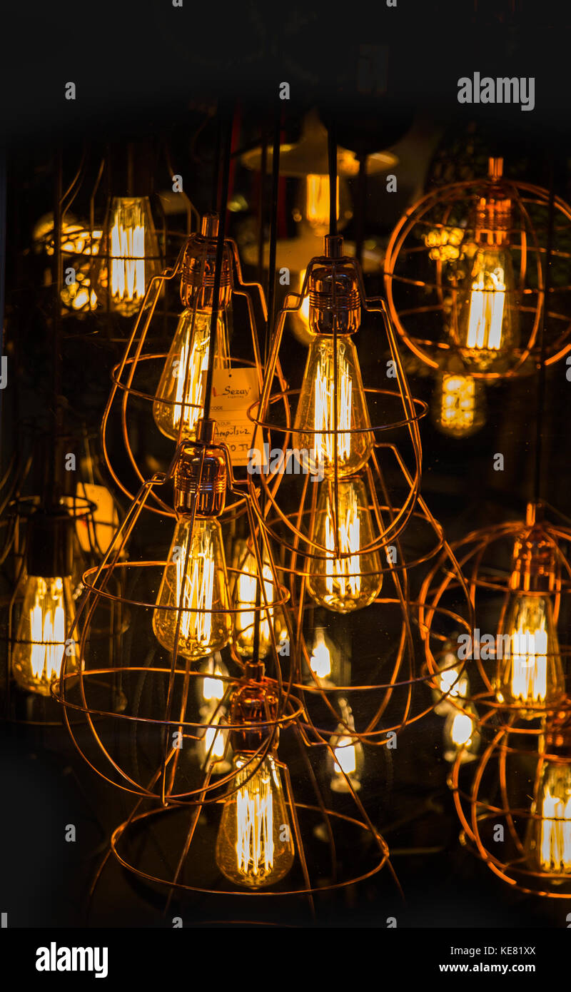 Decorative antique edison style filament light bulbs hanging Stock ...