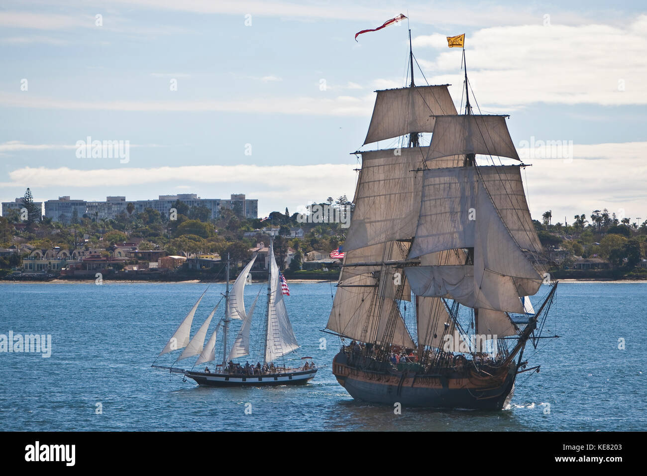 Tall Sailing Ships Amazing Grace and HMS Surprise under full sail on ...