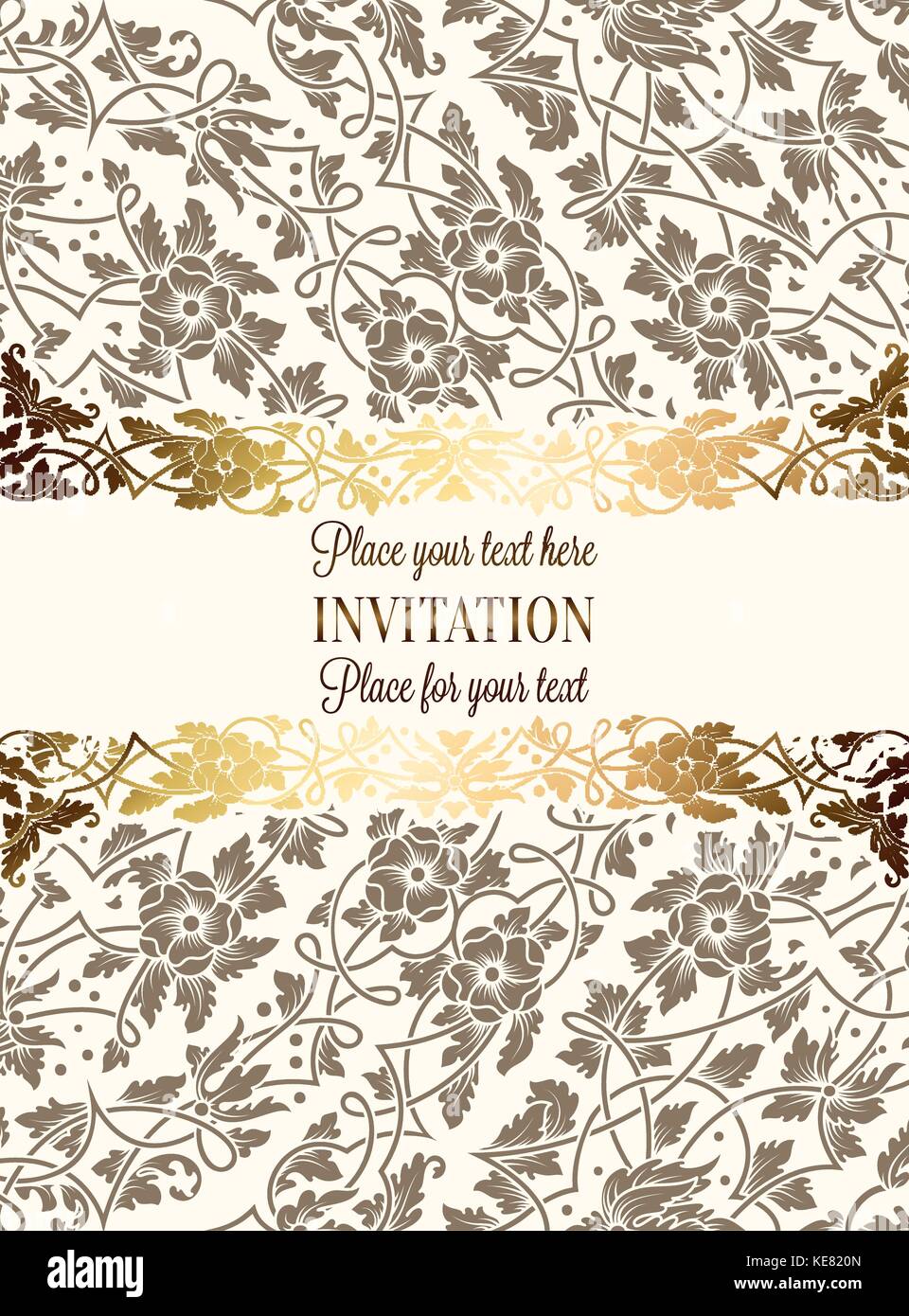 Intricate baroque luxury wedding invitation card, rich gold decor on ...