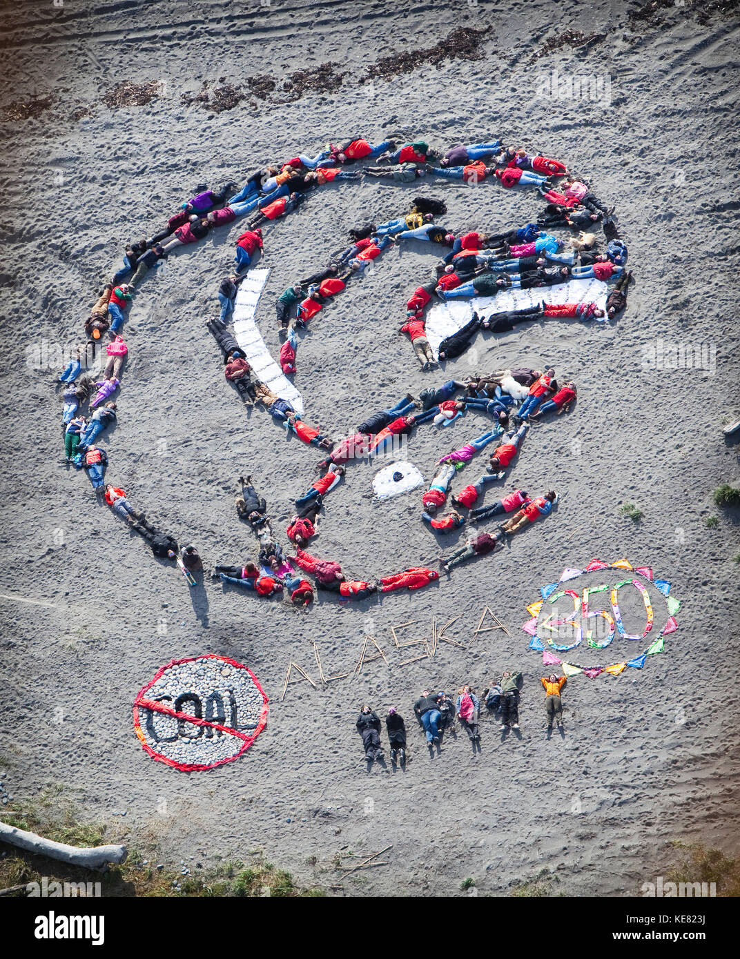 Aerial View Of A Anti-Coal Demonstration, Homer, Southcentral Alaska ...