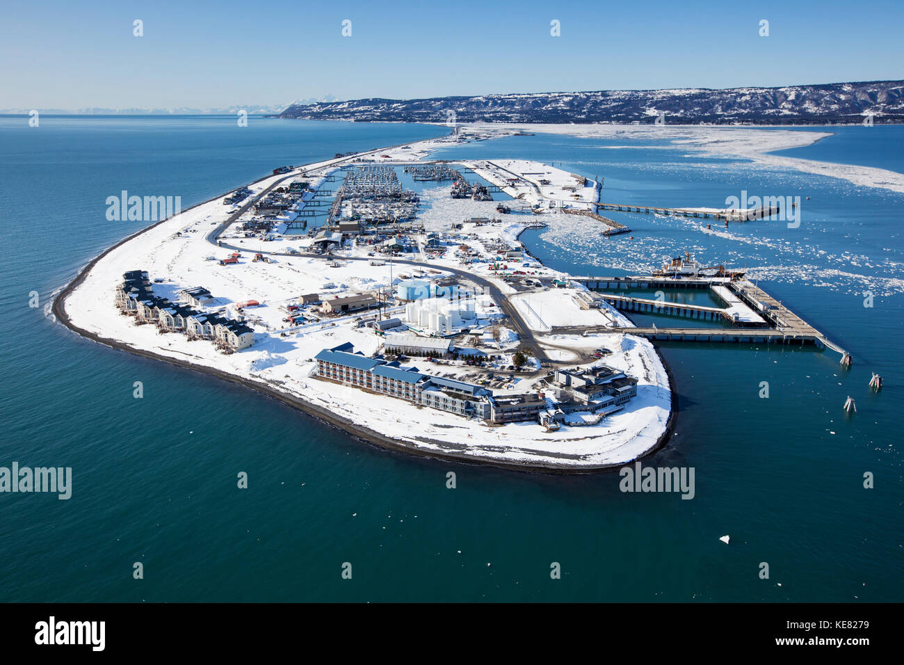 Aerial View Of Homer Spit In Winter, Southcentral Alaska, USA Stock ...